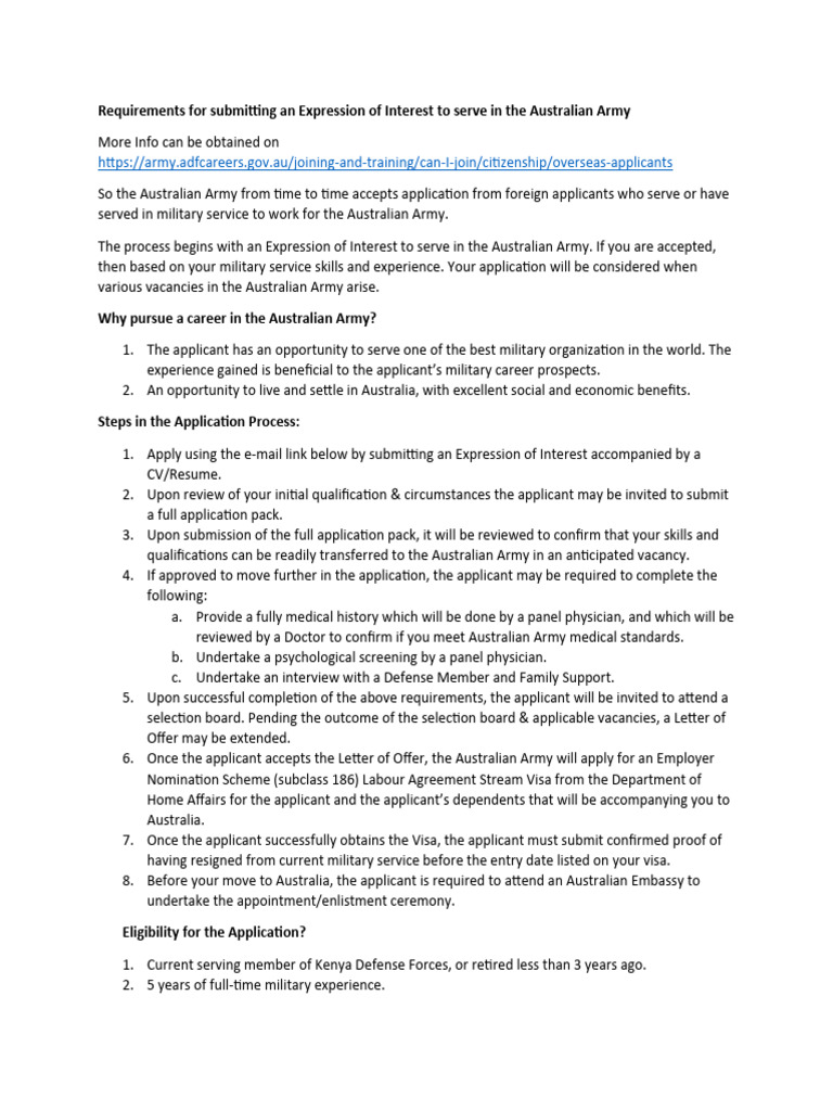 Requirements For Submitting An Expression of Interest To Serve in The ...