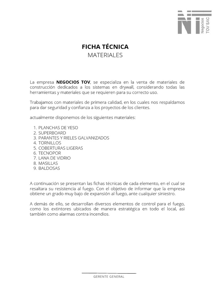Ficha Técnica Tov | PDF