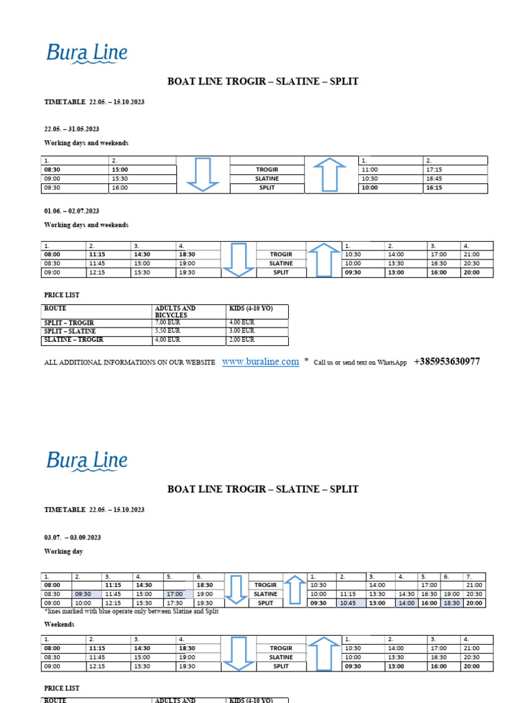 Buraline Boat Line Timetable 2023 | PDF | Cooking, Food & Wine