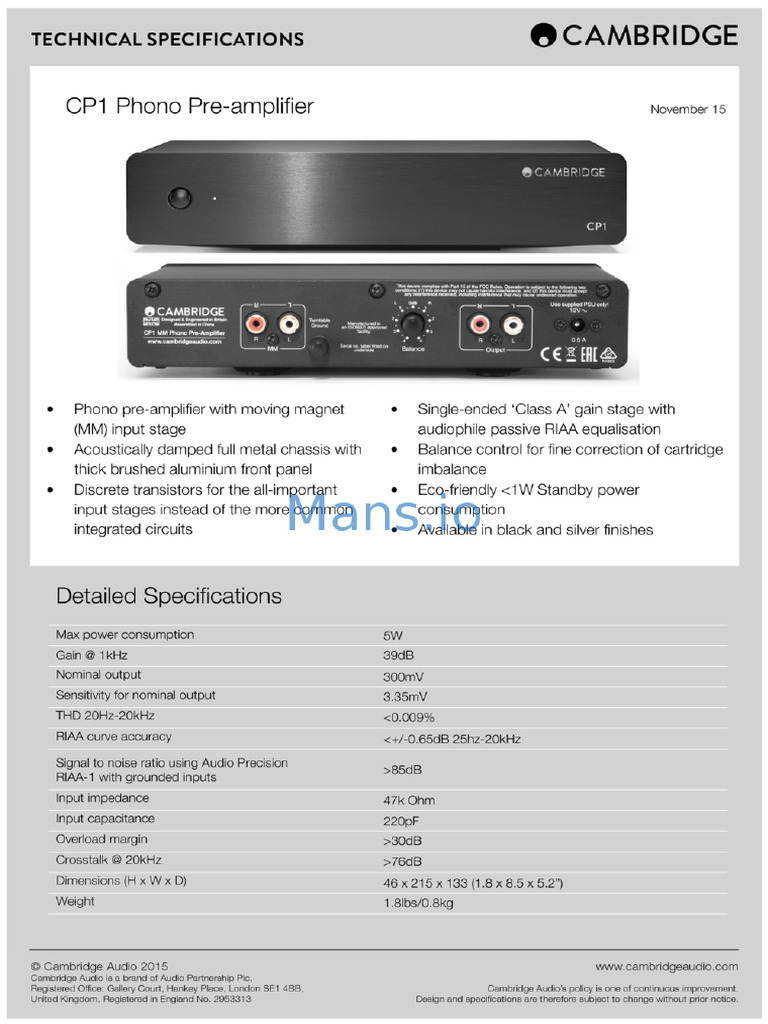 Cambridge cp1 - cp2 Specifications | PDF