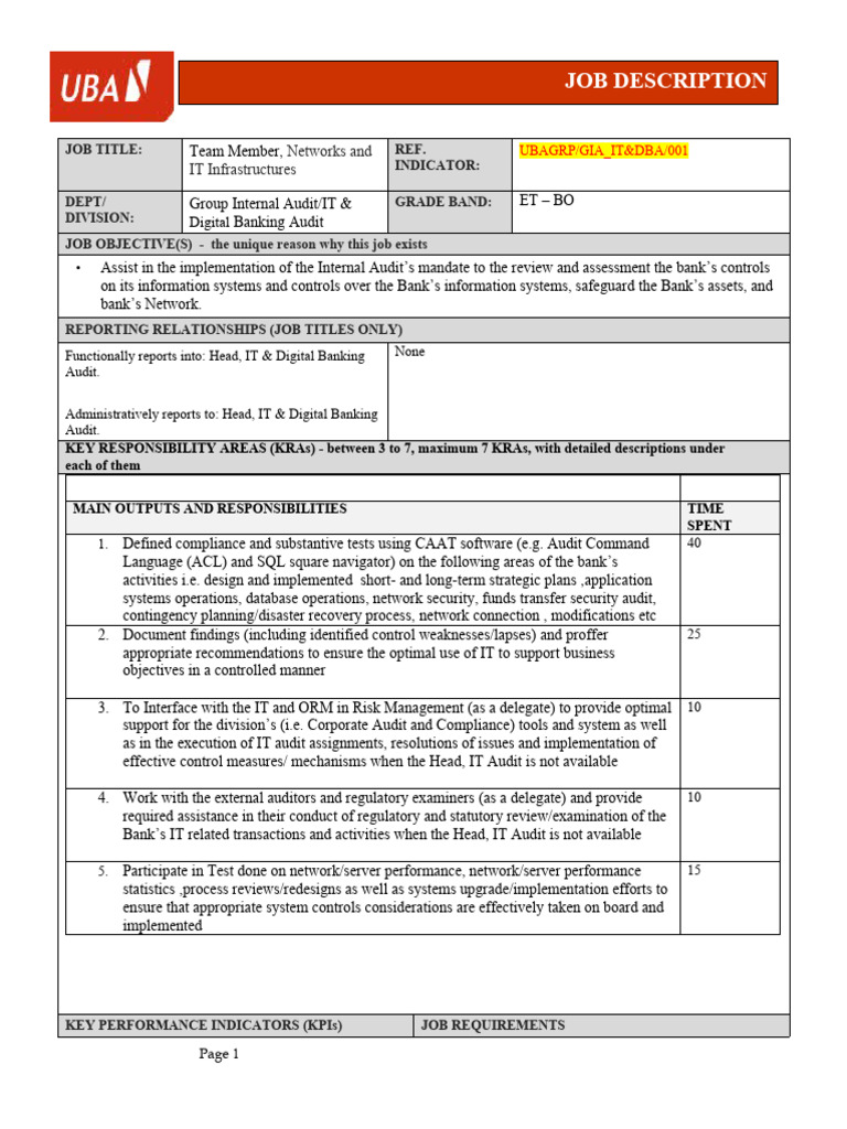 Team Member Network and IT Infrastructure Audit - Job Description BUKOLA | PDF | Audit ...