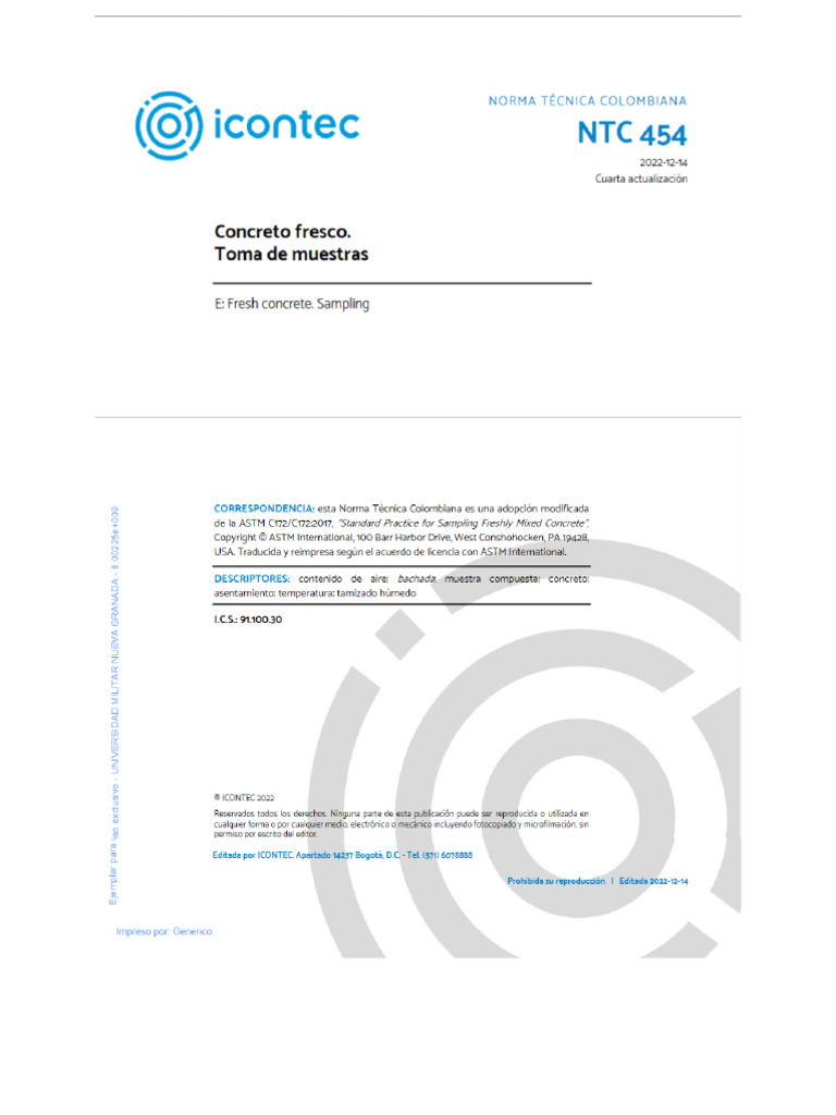 NTC 454 - Concreto Toma D Muestras | PDF