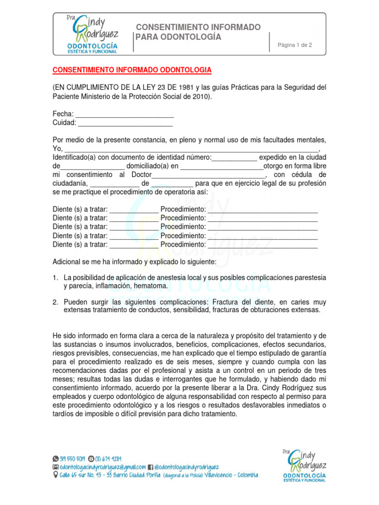 ++ Consentimiento Informado Odontologia2 | PDF | Consentimiento informado | Odontología