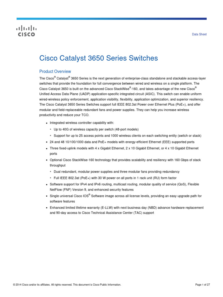 Cisco Catalyst 3650 Series Switches | PDF | Network Switch | Computer ...