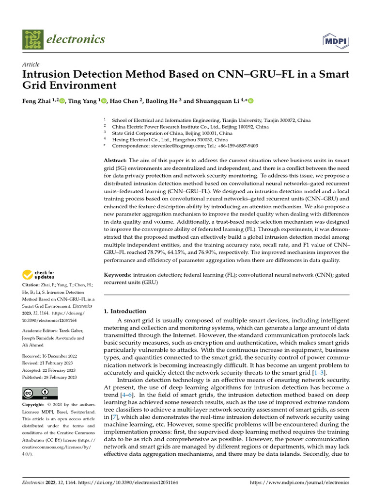 Intrusion Detection Method Based On Cnn Gru Fl In A Smart Grid