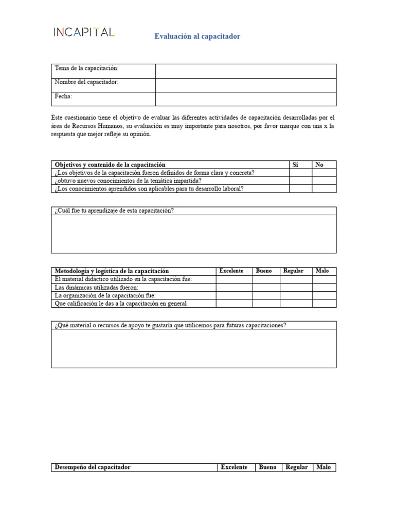 Formato de Evaluación A Capacitador | PDF | Crecimiento personal y profesional