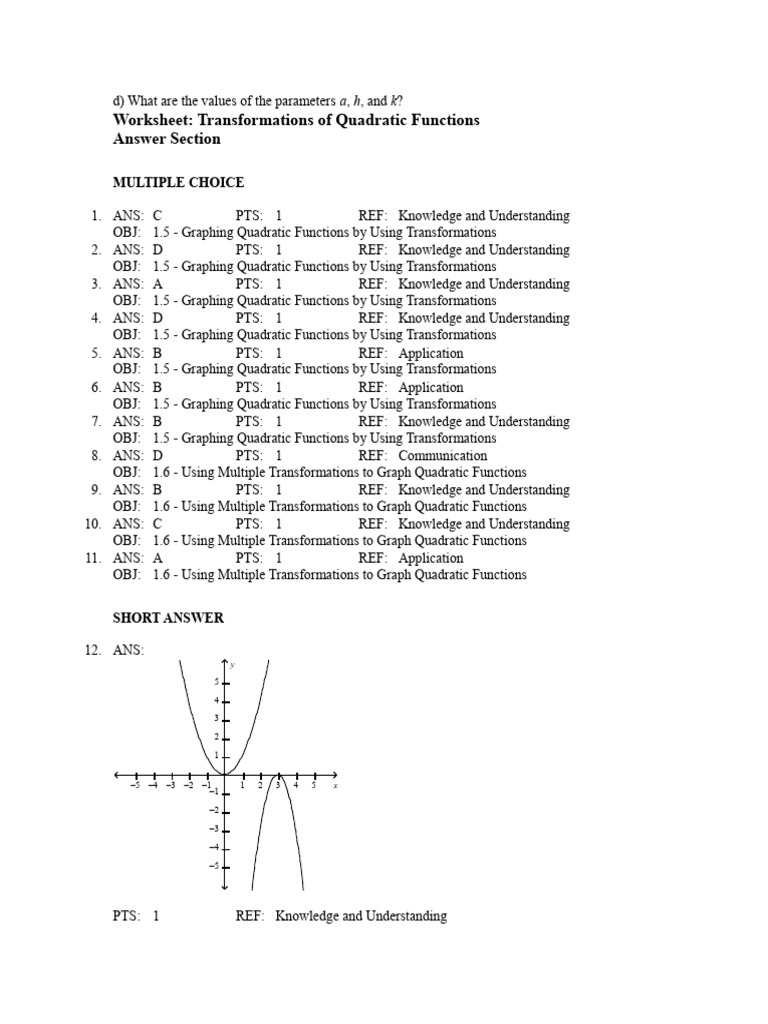 Quadratic Transformation Questions - ANS | PDF | Function (Mathematics ...