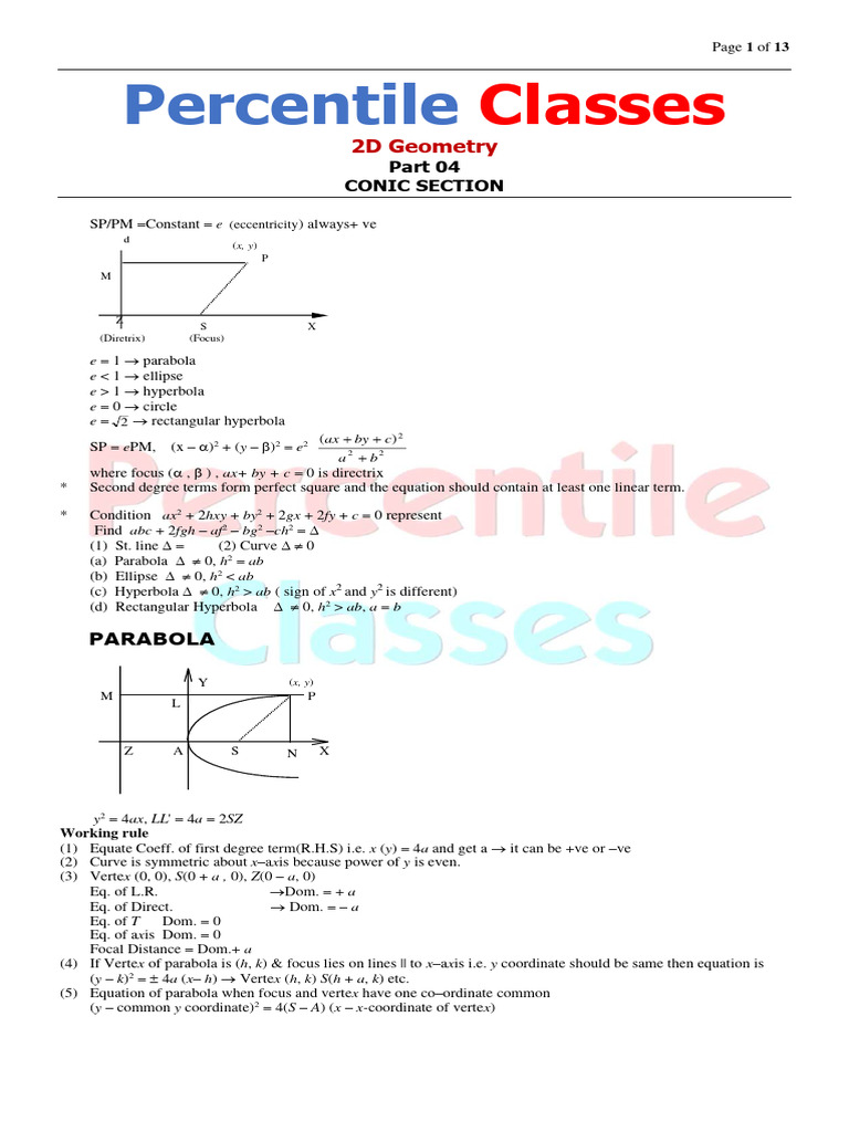 2D Part 04 Conic Section | PDF | Algebraic Geometry | Differential Geometry