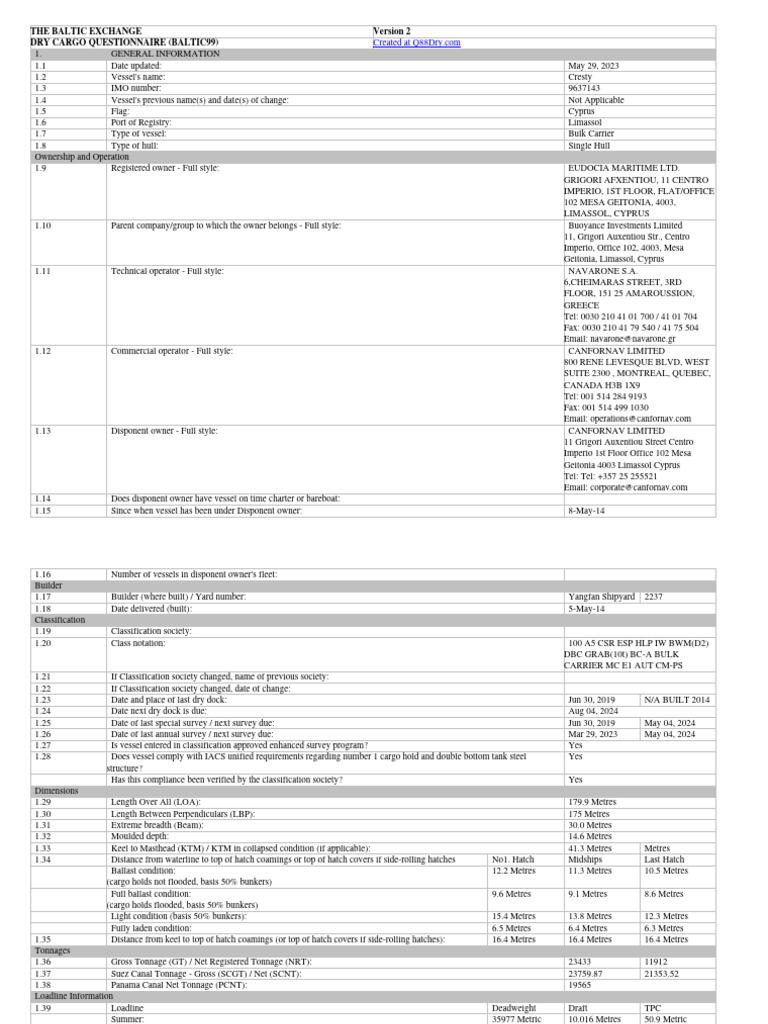 Cresty 9637143 Q88 Dry Questionnaire | Download Free PDF | Tonnage ...