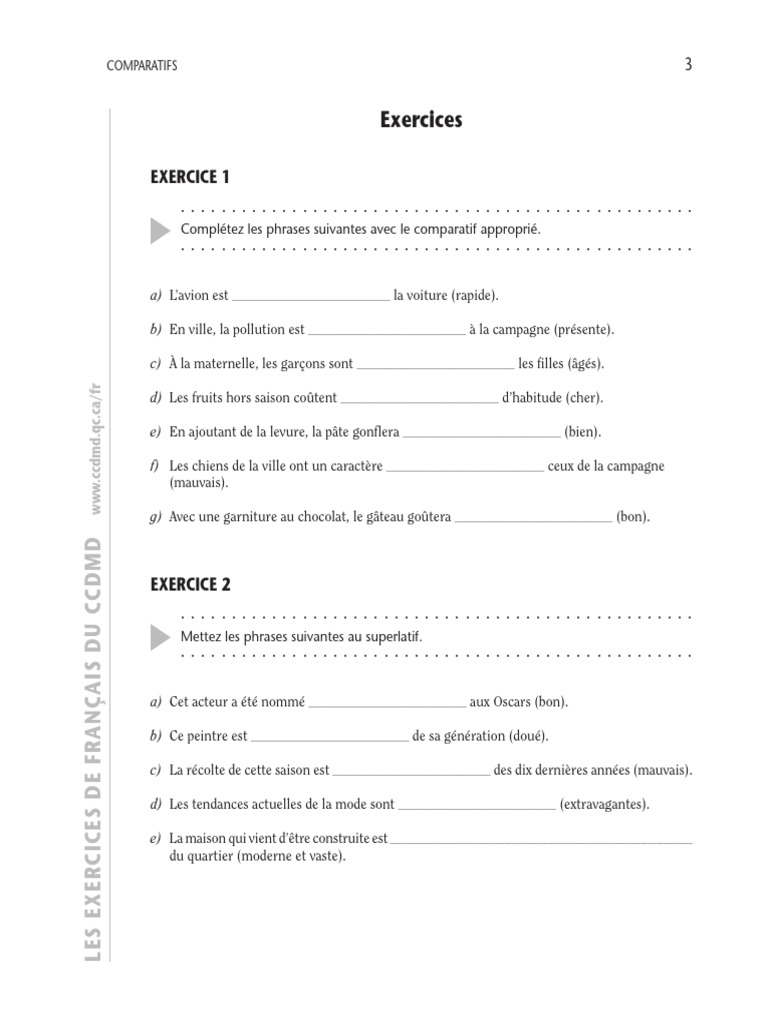 Exercices sur les comparatifs en français | PDF