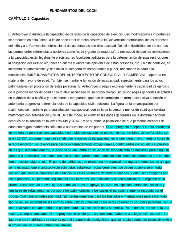 FUNDAMENTOS DEL CCCN respecto de la capacidad (1) (1) (1) (1) | PDF ...