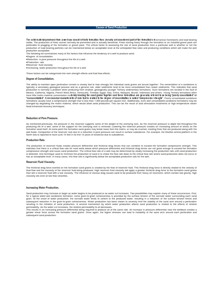 Causes of Sand Production in Oil Wells | PDF | Petroleum Reservoir ...