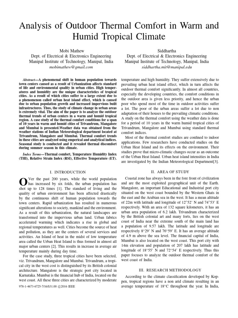 Analysis of Outdoor Thermal Comfort in Warm and | PDF | Humidity | Climate
