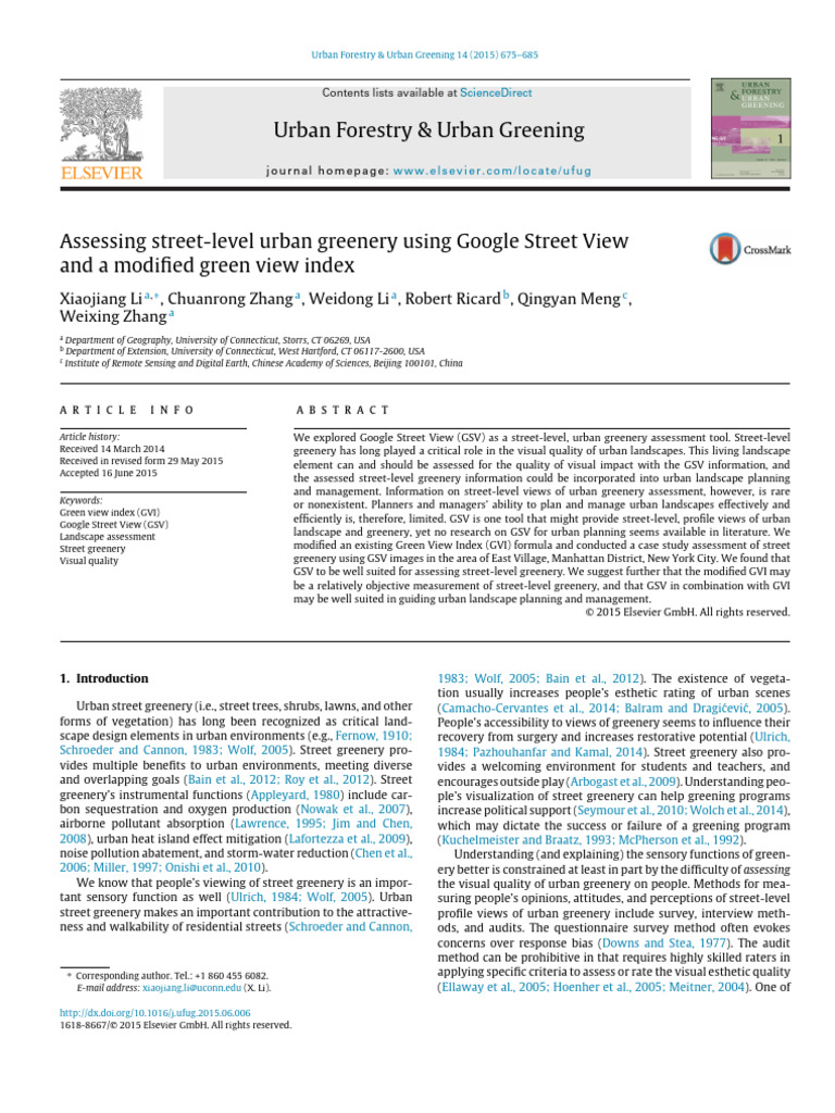 Assessing Street-Level Urban Greenery Using Google Street View | PDF ...