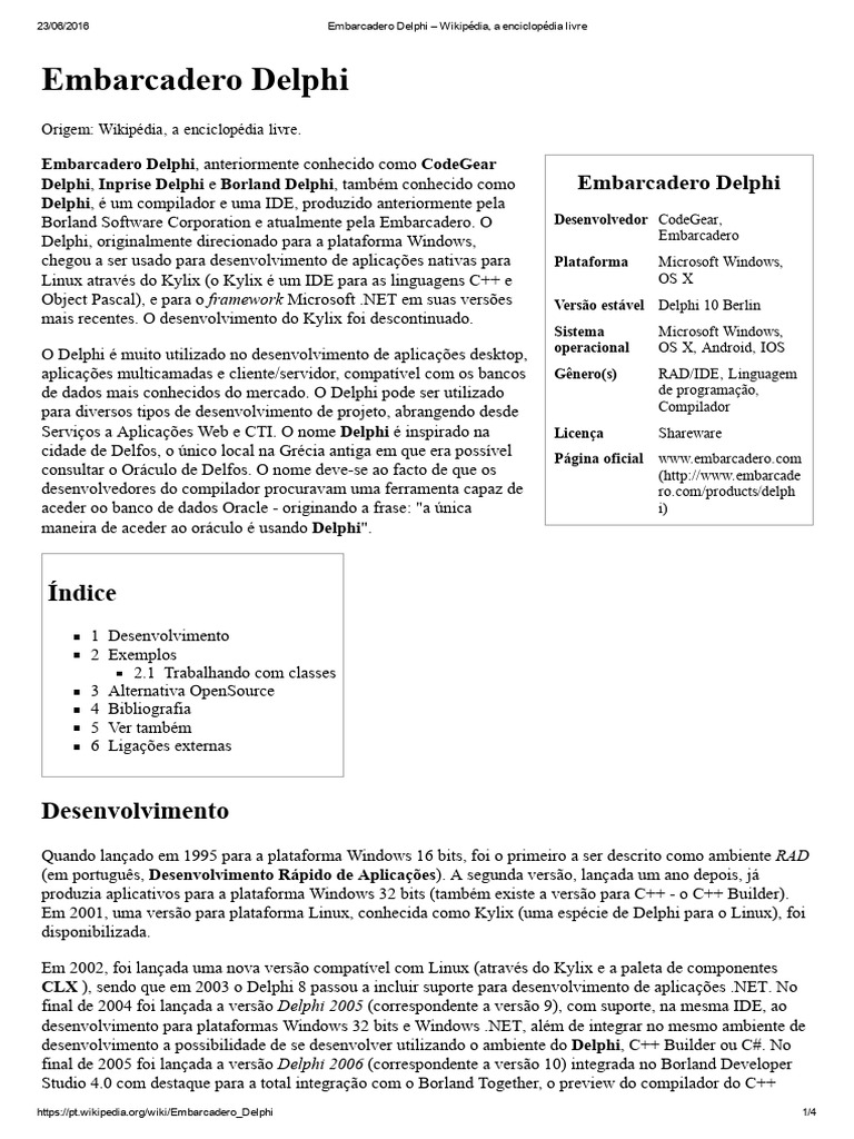Embarcadero Delphi: História e Versões | PDF | Programação de ...