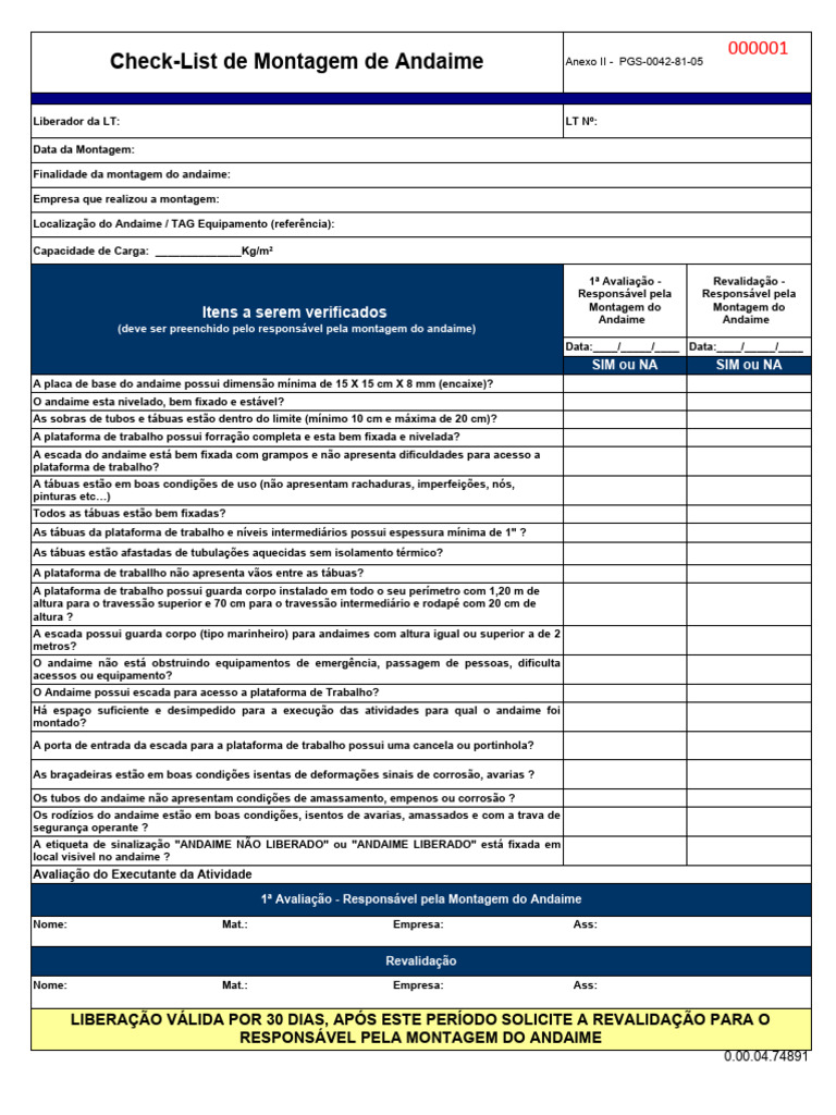 Check-List de Montagem de Andaime | PDF