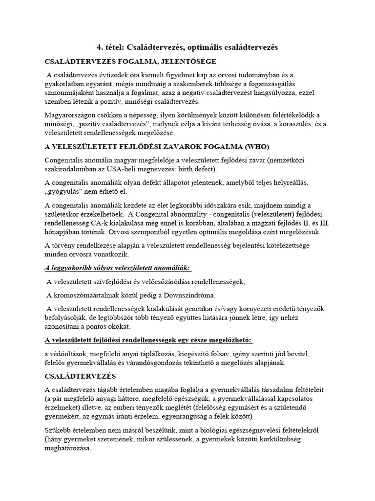 4.tétel Optimális Családtervezés | PDF