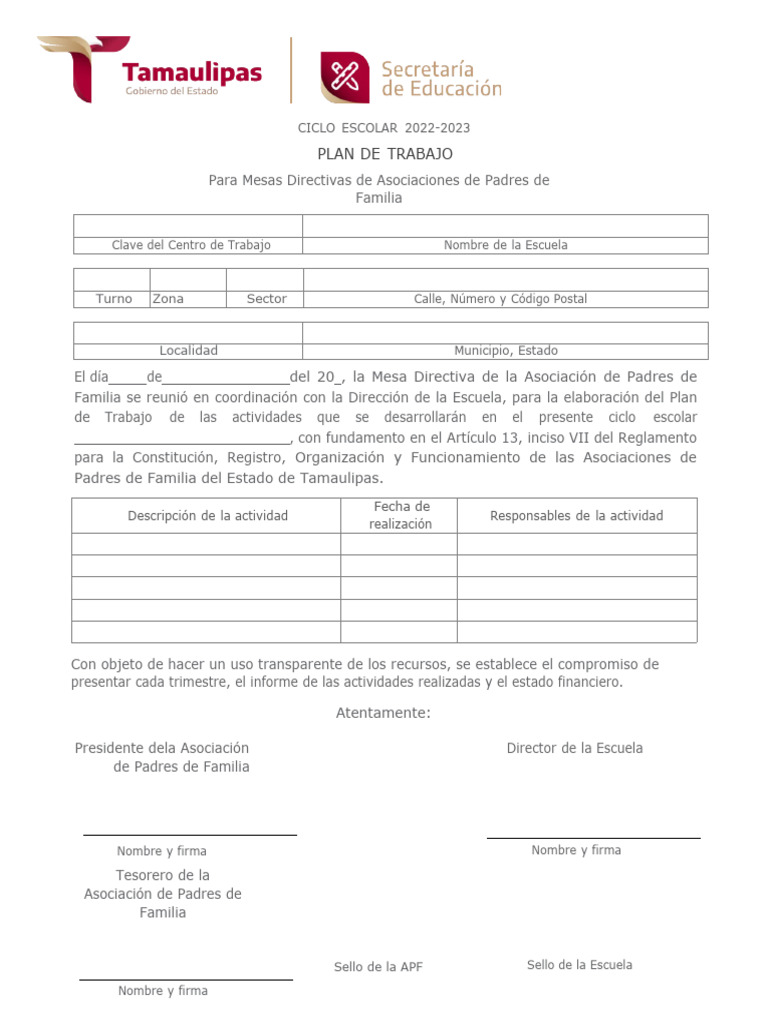 4 Formato Plan de Trabajo Apf 2022 2023 | PDF