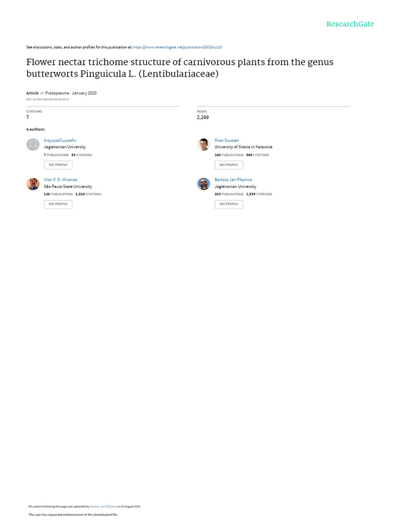 Flower Nectar Trichome Structure of Carnivorous Plants From The Genus ...