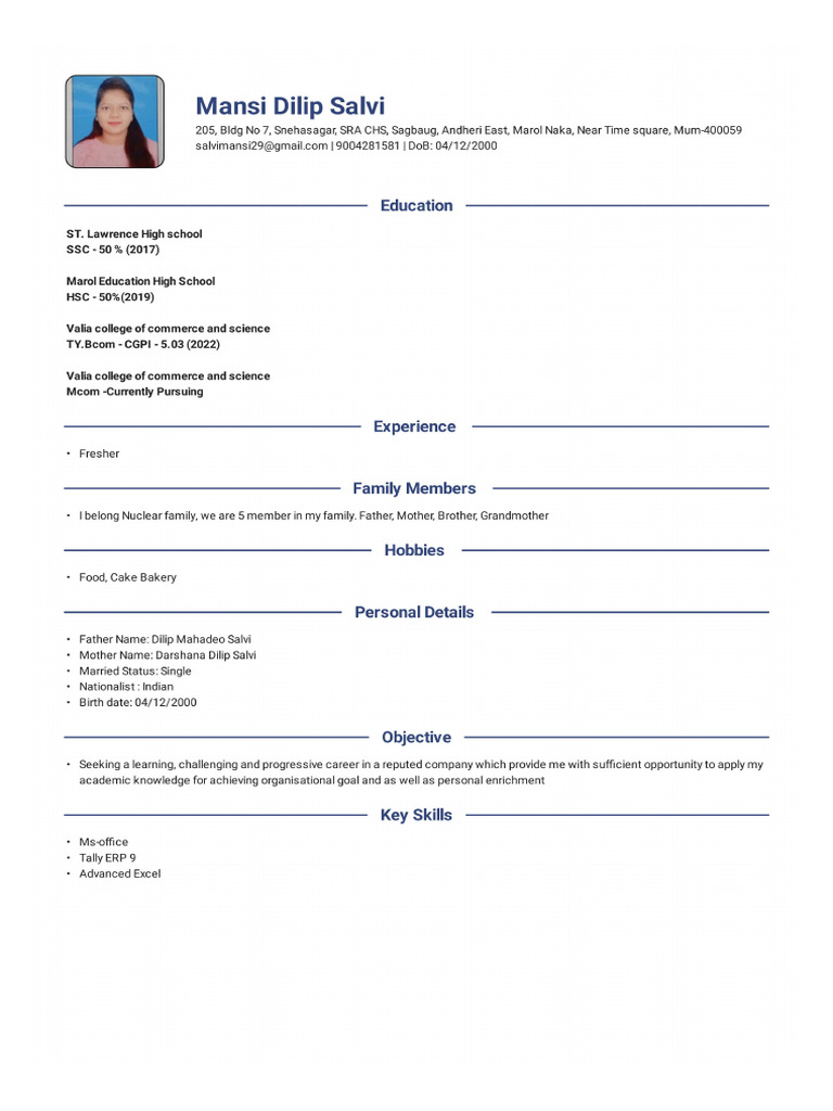 Mansi Dilip Salvi - Resume | PDF