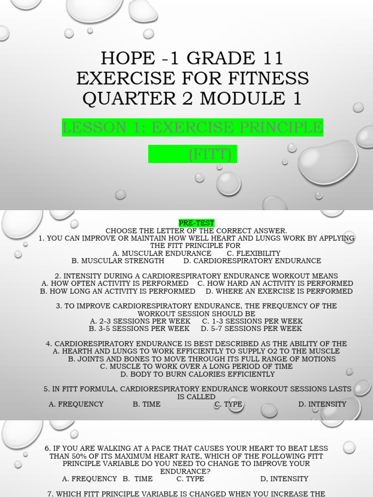Hope - 1 Grade 11 Exercise For Fitness Quarter 2 Module 1: Lesson 1: Exercise Principle (FITT ...