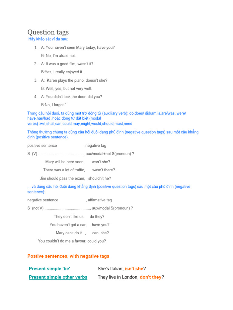 Grammar: Question tags | PDF
