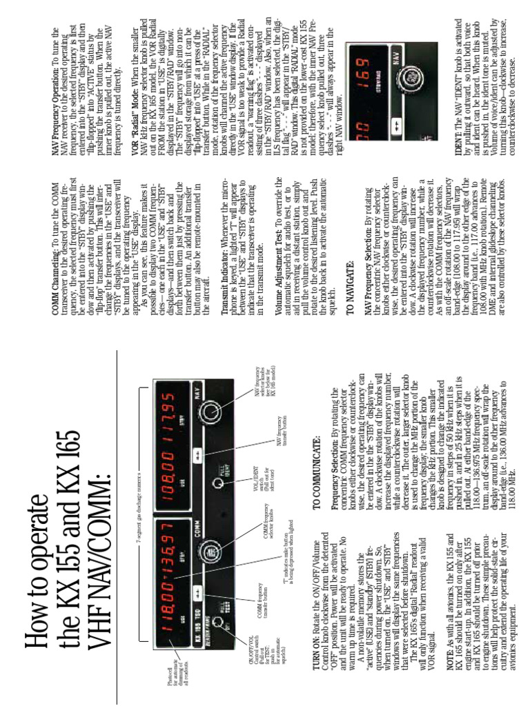 Bendix - King KX 155A NAVCOM Pilot Guide POH Suppliment | PDF ...