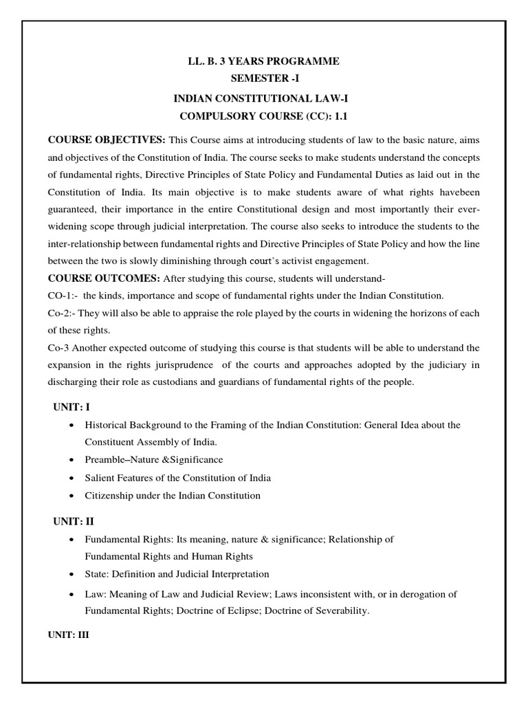 LLB 3 Years 1st Sem Syllabus | PDF | Tort | Private Law