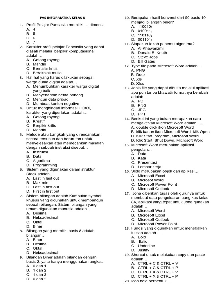 SOAL PAS Informatika Desember 2023 | PDF