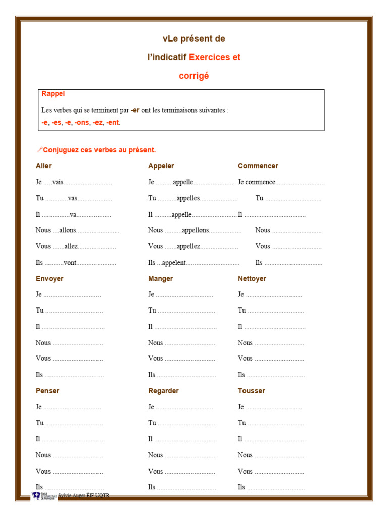 Exercices de conjugaison au présent | PDF | Verbe | Morphologie