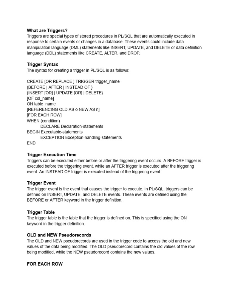 Triggers | PDF | Pl/Sql | Data Triggers | PDF | Pl/Sql | Data