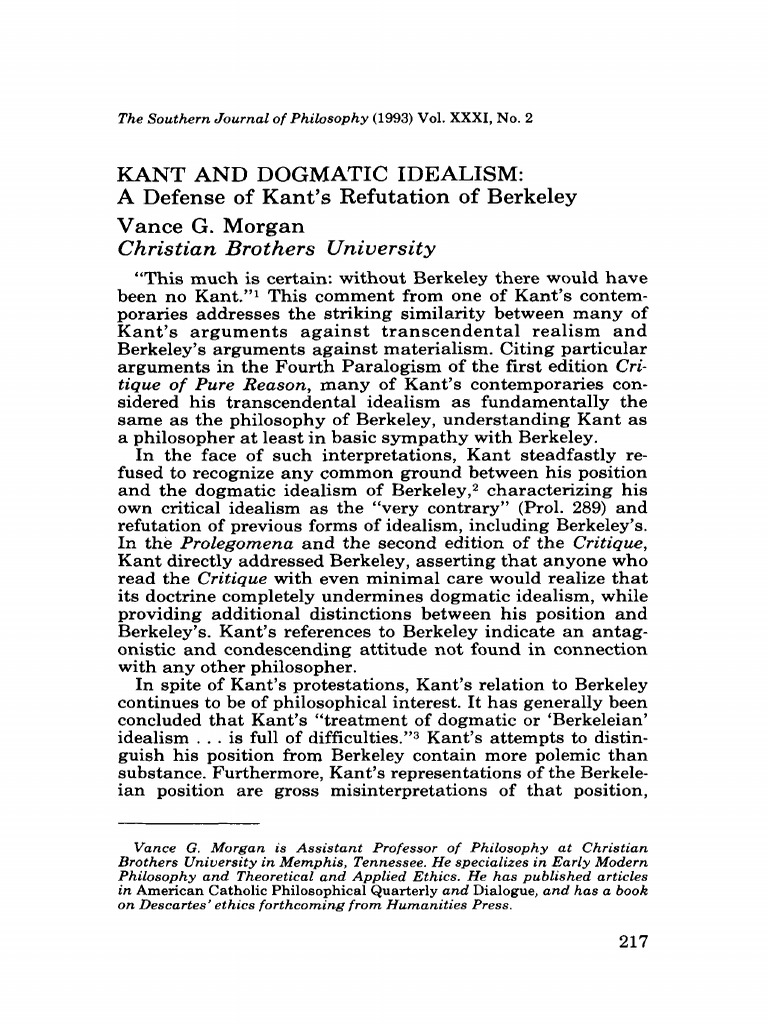KANT AND DOGMATIC IDEALISM A Defense of Kant's Refutation of Berkeley ...