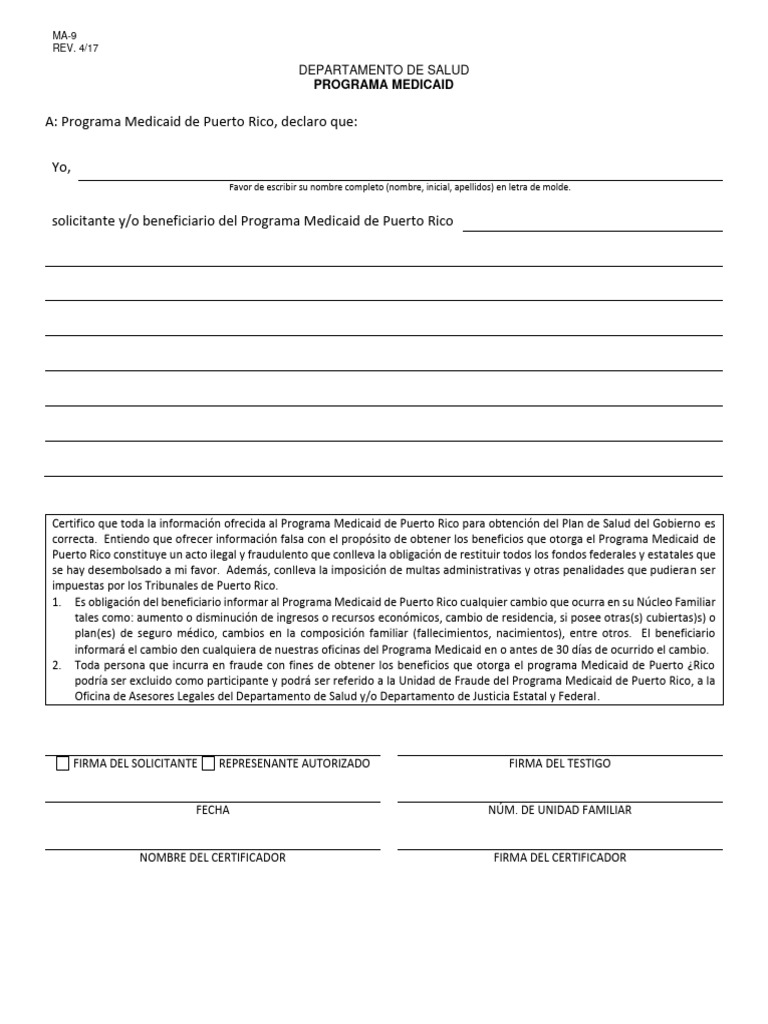 Documentos para Certificación Medicaid MA-9 | PDF | Finanzas y dinero ...