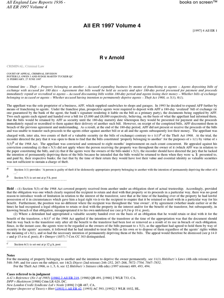 All England Law Report Volume 4 | PDF | Theft | Dishonesty