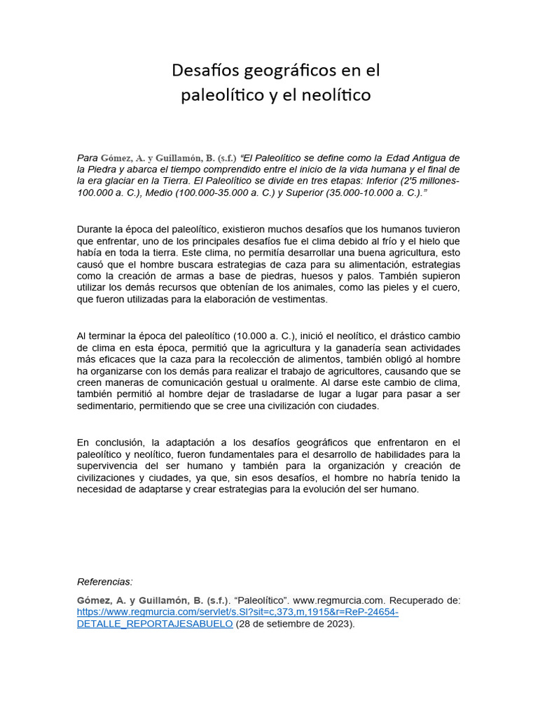 Desafíos en El Paleolitico y Neolitico | PDF