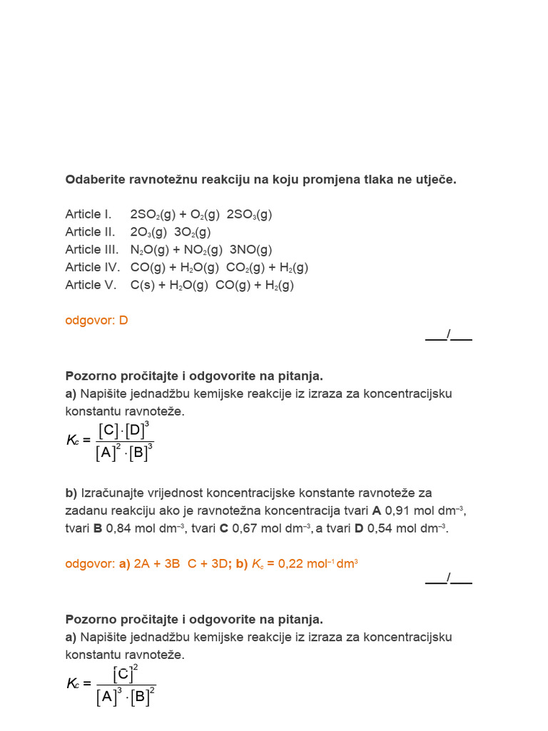 Ravnoteza Kem Sistematizacija | PDF