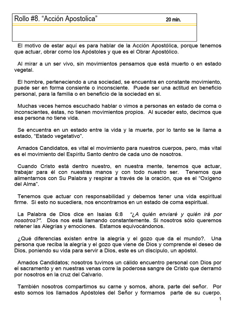 Rollo Nro. 8, ACCION APOSTOLICA | PDF | Amor | Apóstol