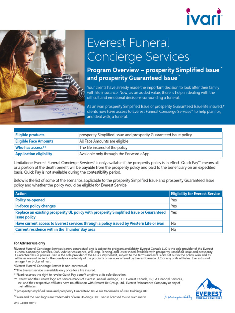 Everest Funeral Concierge For Prosperity Simplified Issue Pdf Insurance Financial Services 