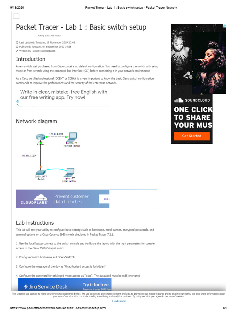 Packet Tracer Lab 1 Basic Switch Setup Packet Tracer Network Pdf 4952