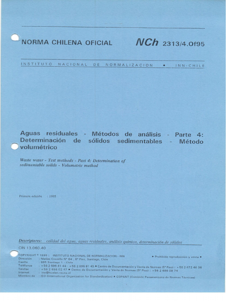 NCH 2313-4 of 95 Sólidos Sedimentables | PDF