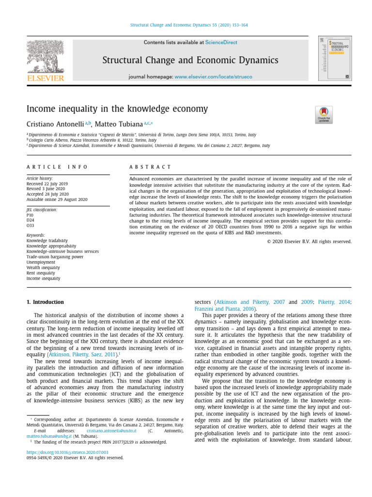 Income Inequality in The Knowledge Ec - 2020 - Structural Change and ...