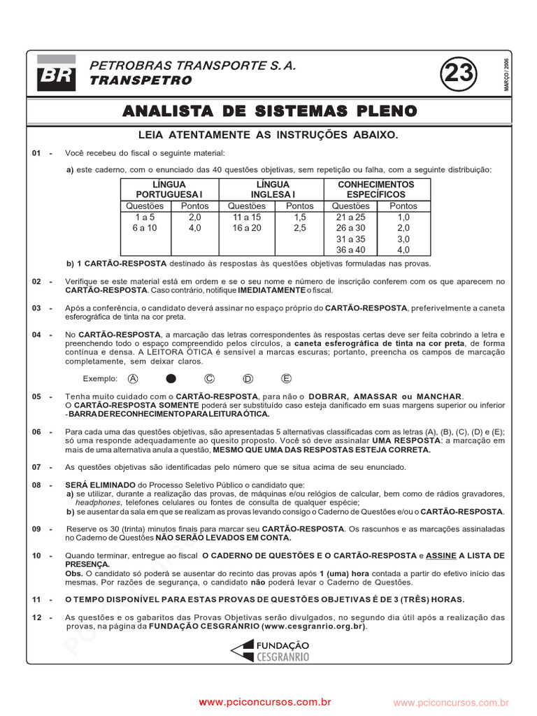 Prova Transpetro - Analista de Sistemas Júnior 2006 | PDF