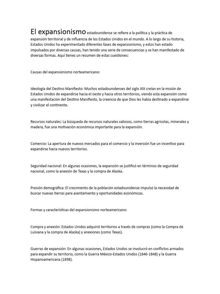 El Expansionismo Estadounidense Se Refiere a La Política y La Práctica ...