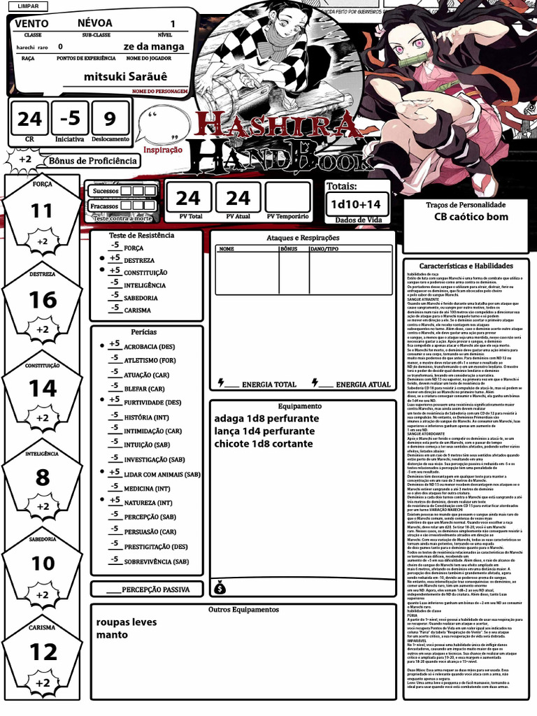 Ficha Do RPG Kimetsu | PDF