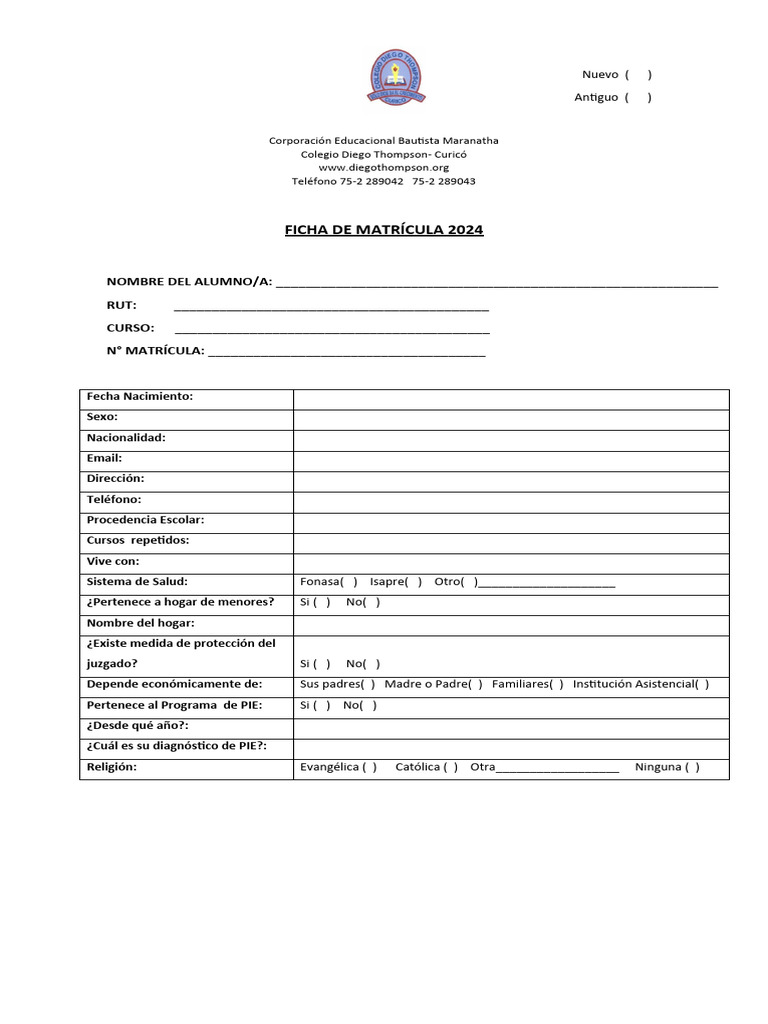 Ficha Matrícula 2024 | PDF