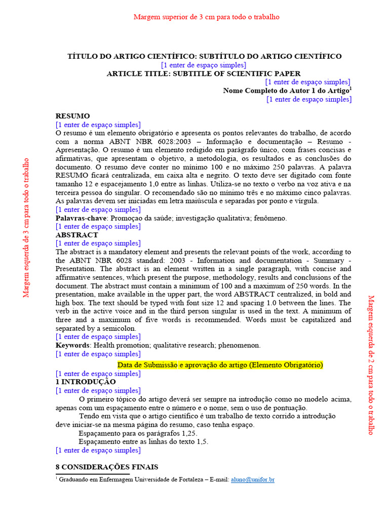 MODELO DE ARTIGO CIENTIFICO - ABNT NBR 6022 Word | PDF | Abstract ...