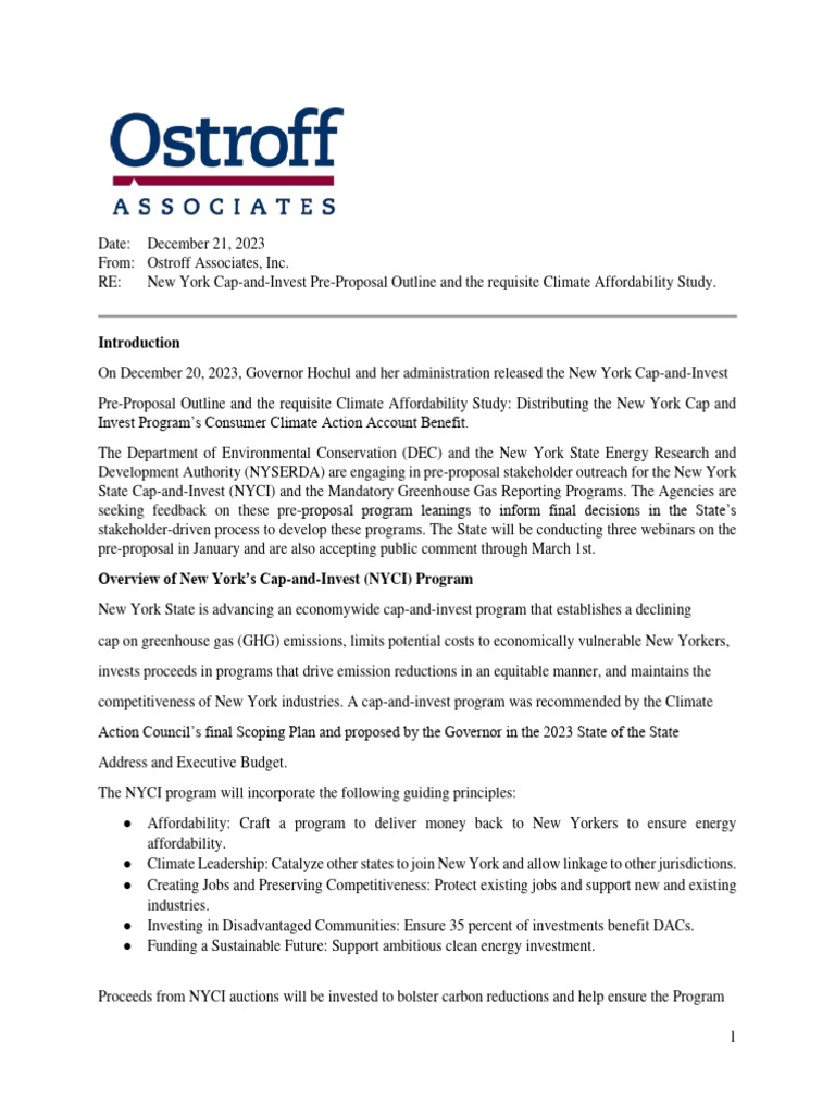 New York Cap-and-Invest Pre-Proposal Outline and Climate Affordability ...