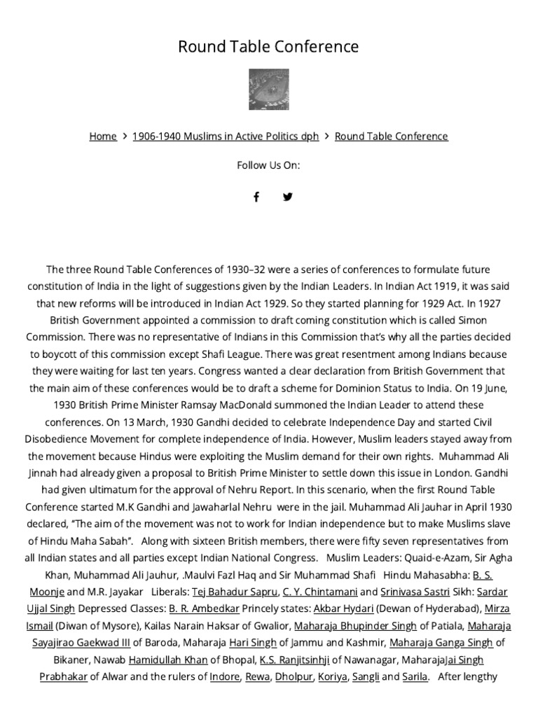 Round Table Conference 1930-32 - History Pak | PDF | Muhammad Ali ...