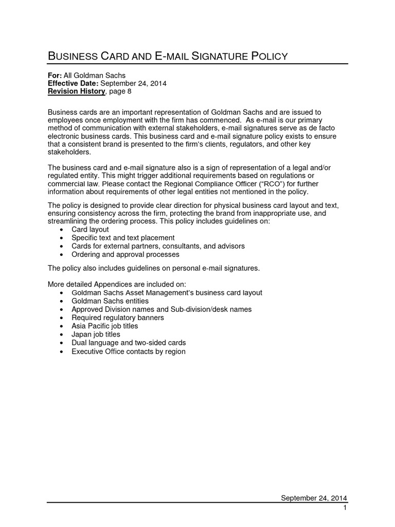Silo - Tips - Business Card and Signature Policy | PDF | Goldman Sachs ...