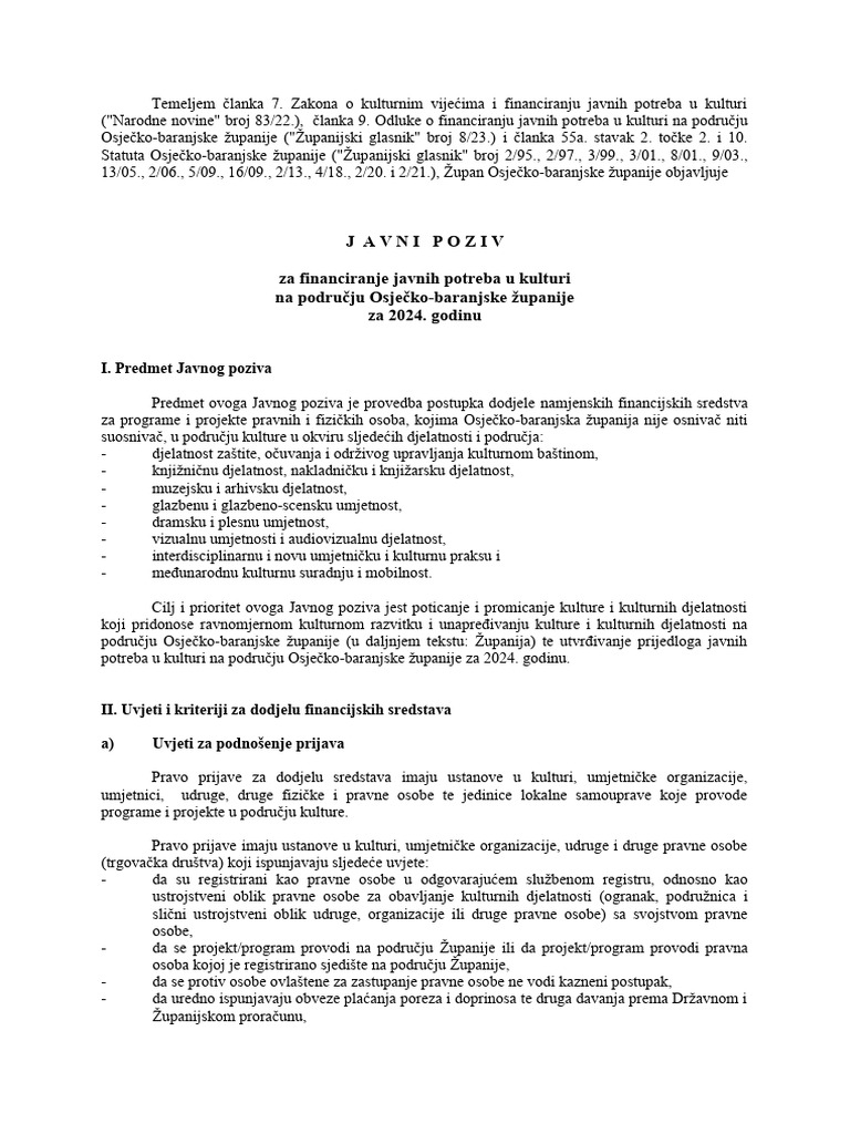 Javni Poziv 2024. - Tekst | PDF